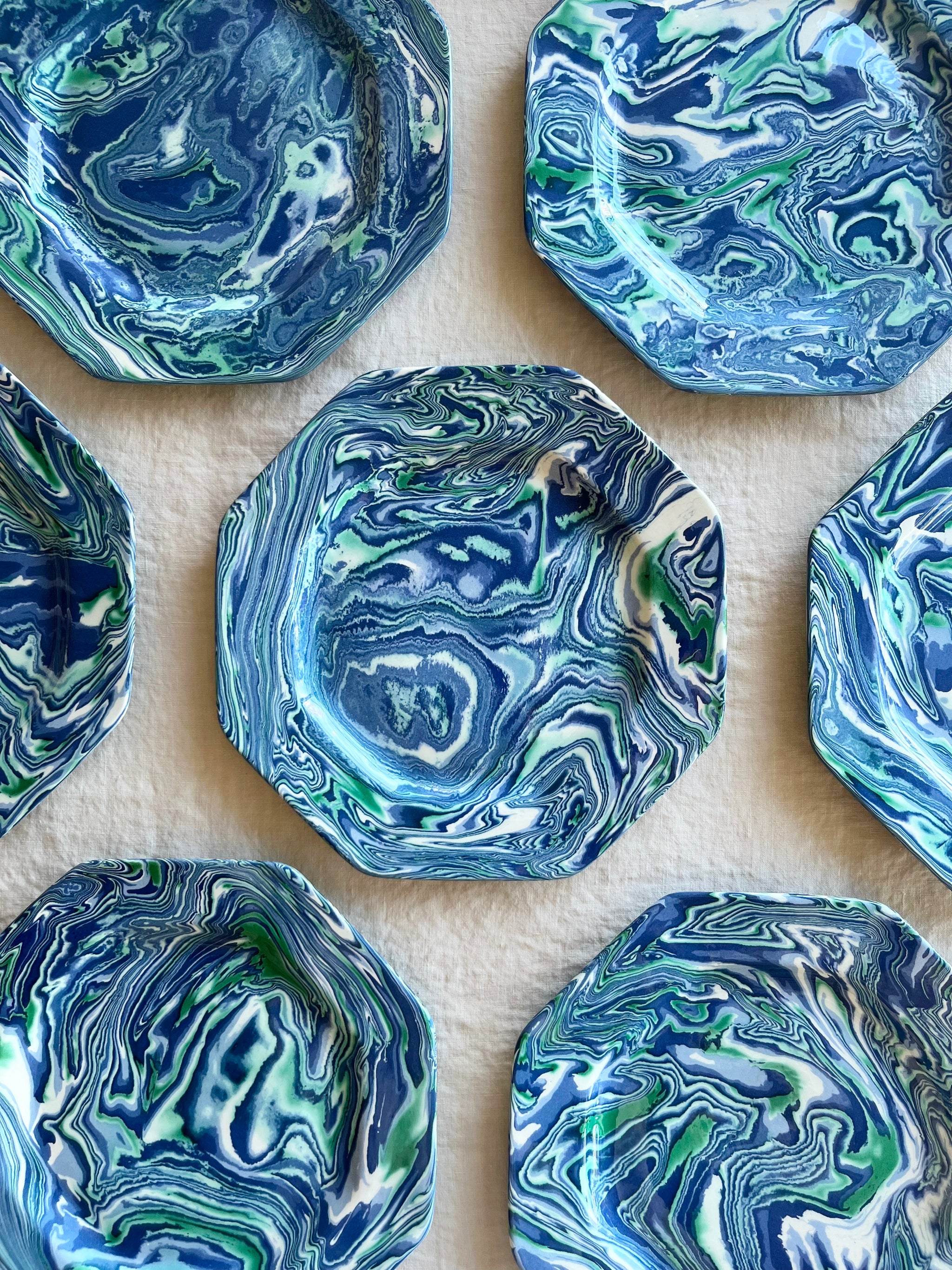 Terre Mêlée Octagon Dinner Plate - Ocean