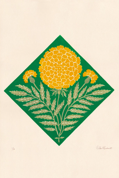 Green Marigold Print - Ellen Merchant